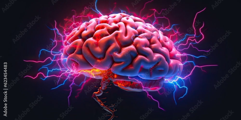 AI Generated. AI Generative. Human neon brain head vaporwave synthwave ...