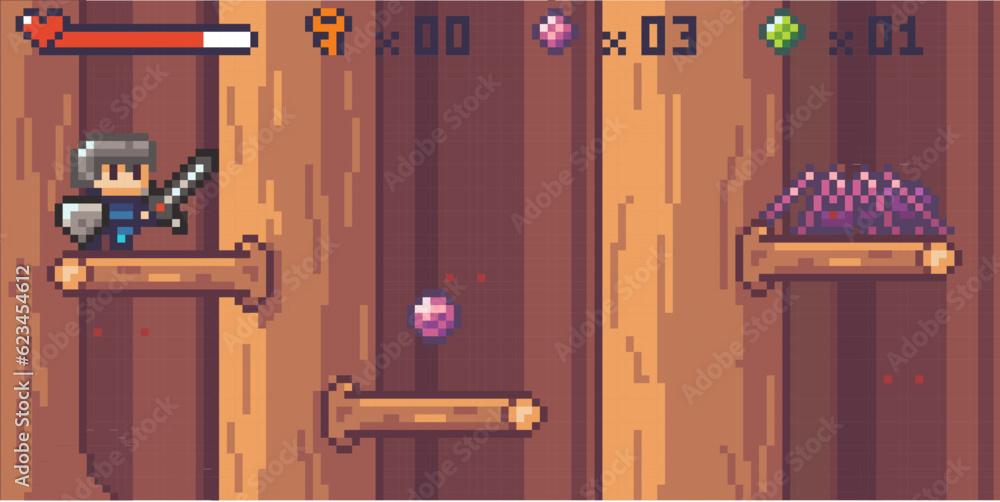 Pixel art style, character in game arcade play vector illustration. Man ...