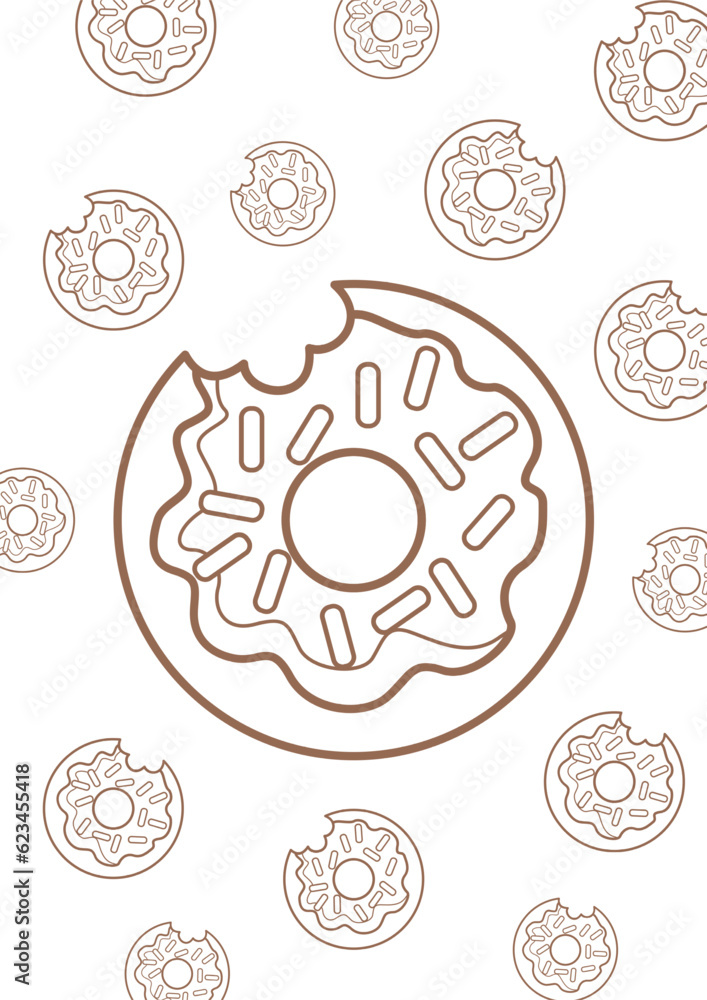 Cute Donut Food Snack Coloring Pages for Kids and Adult Stock Vector ...