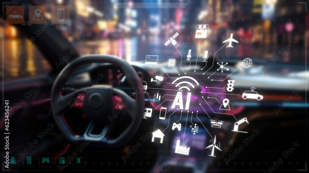 self-driving car with artificial intelligence in the future. autopilot ...