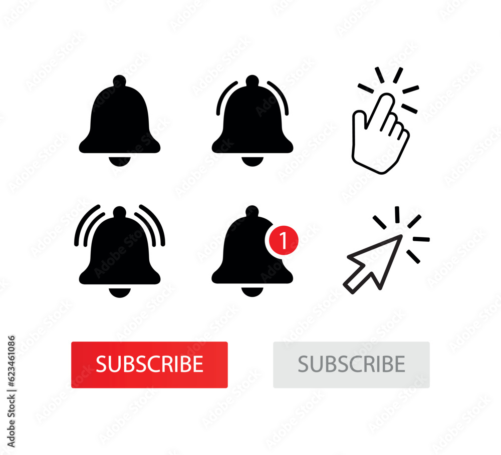 vector illustration. social media icons. bell icon, notifications, red ...