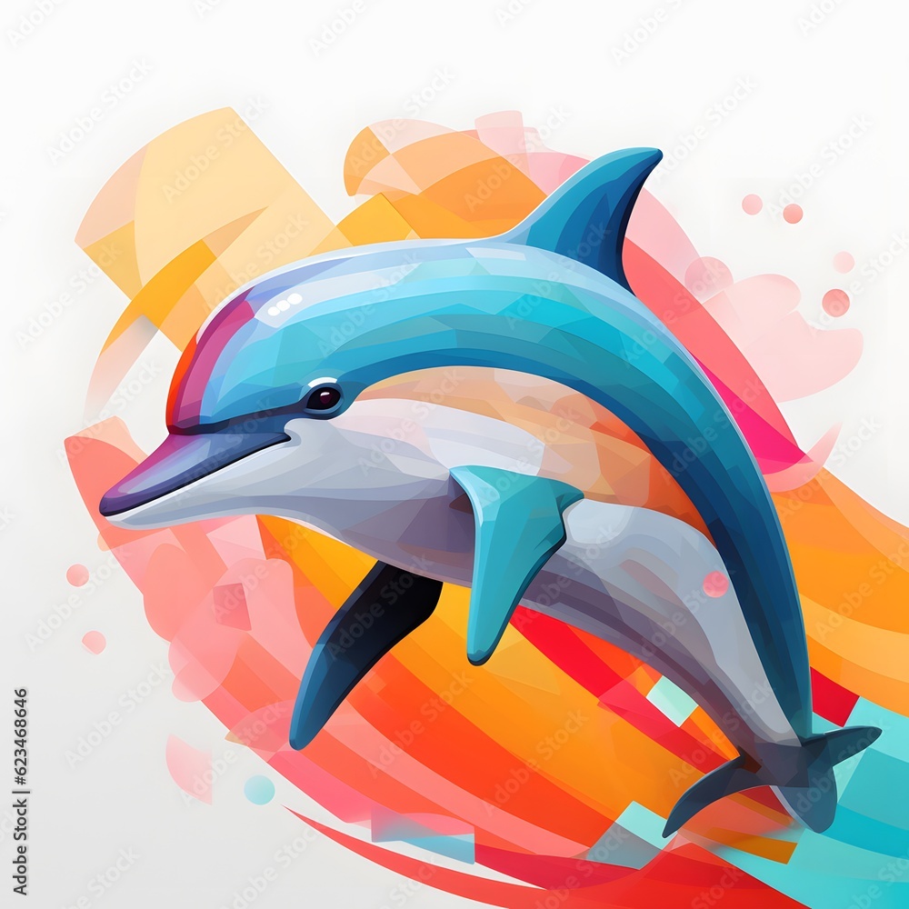 Minimalist Dolphin Animal Character cube Design Illustrations with ...
