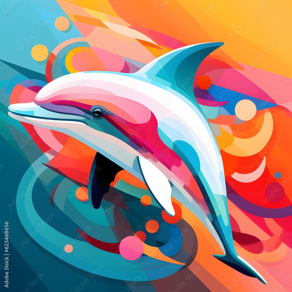 Minimalist Dolphin Animal Character cube Design Illustrations with ...