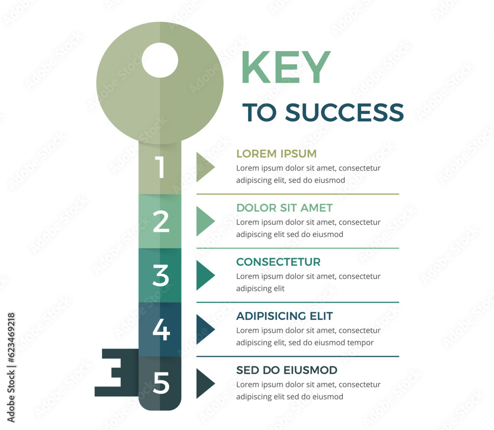 Infographic template with key divided on 5 segments, key to success ...