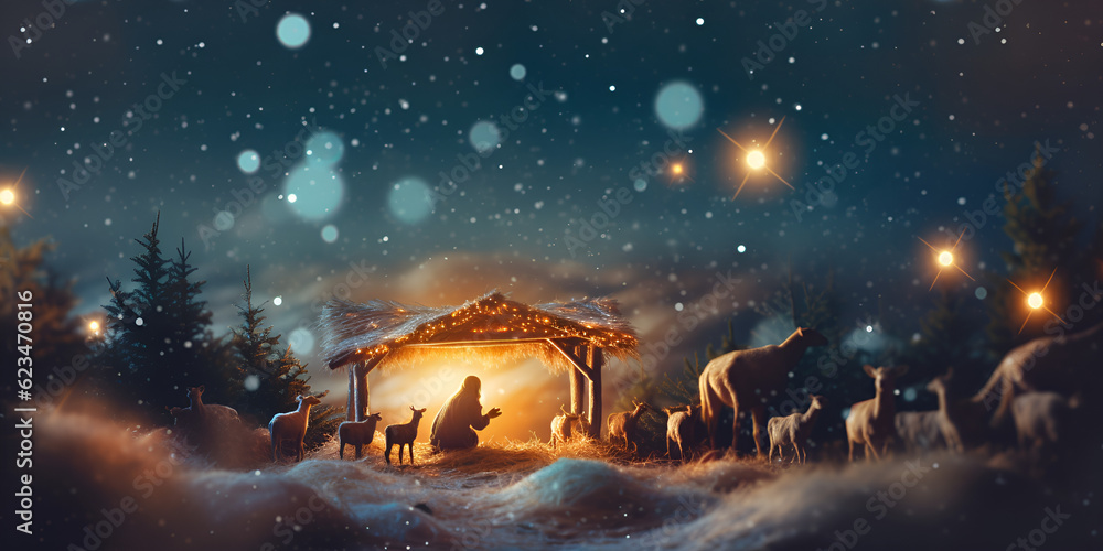 Nativity Scene with Virgin Mary and Baby Jesus" "Christmas Crib with ...