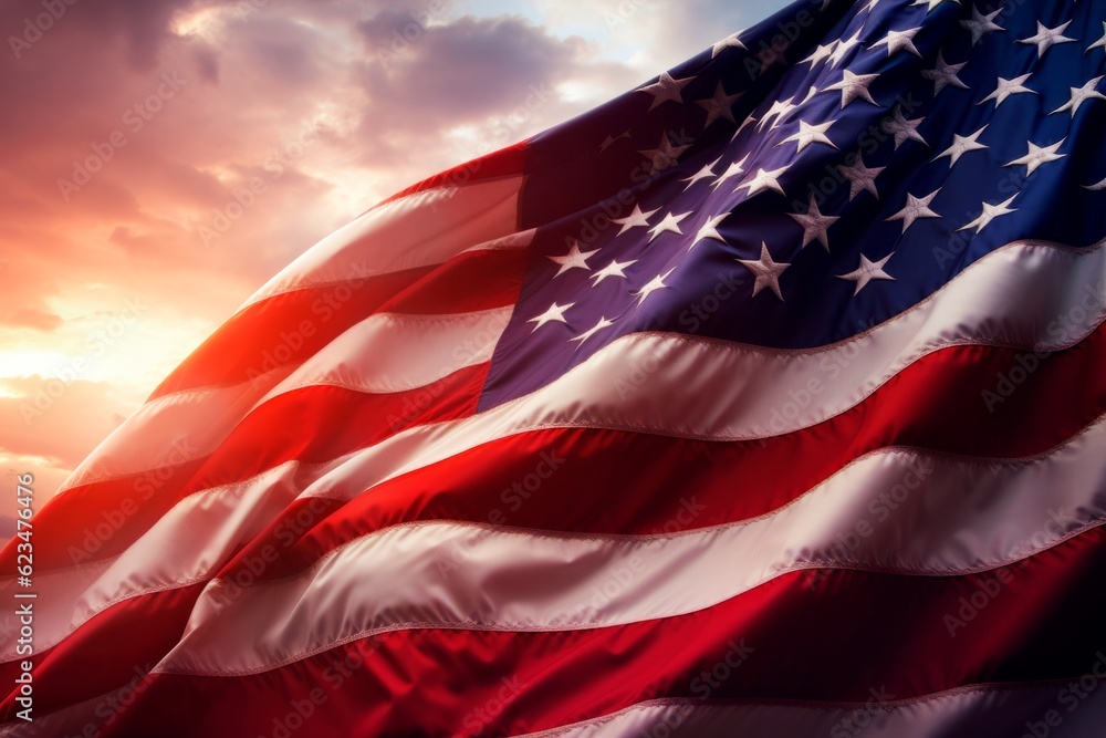 Waving american flag for memorial day on sunset background. 4th of July ...