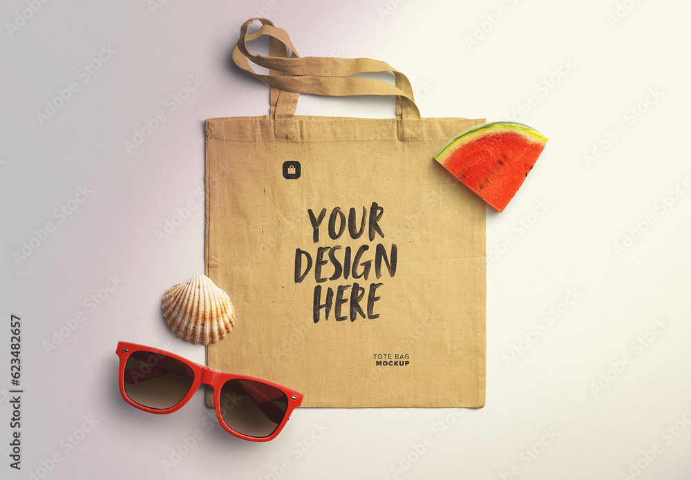Tote Bag Mockup Summer Themed Stock Template | Adobe Stock