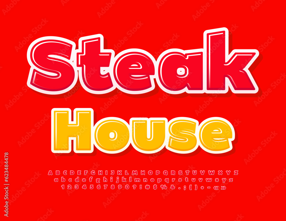 Vector colorful Poster Steak House. Red Glossy Font. Bright Creative ...