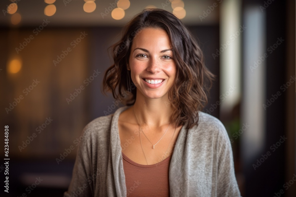 Three-quarter studio portrait photography of a joyful girl in her 30s ...