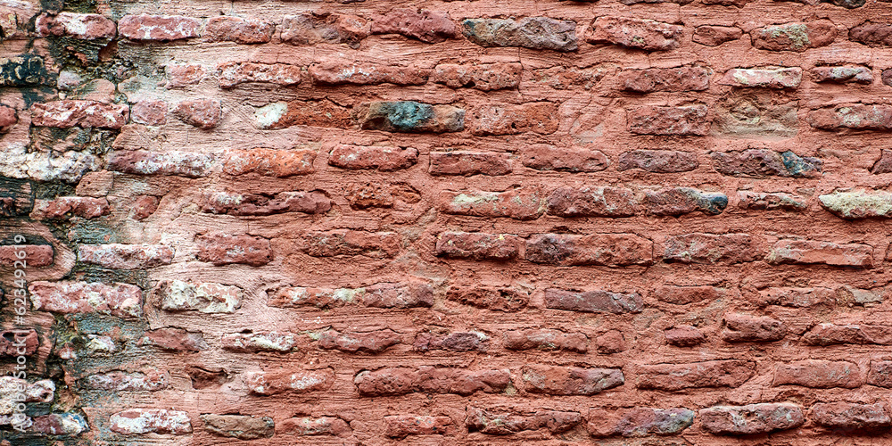 Ancient red brick wall of old house exterior, red brick texture on ...