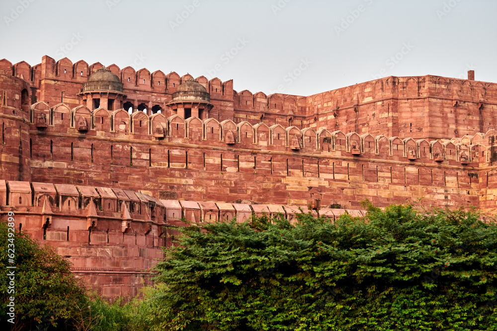 Walls of Agra red fort in India, view from main entrance Amar Singh ...