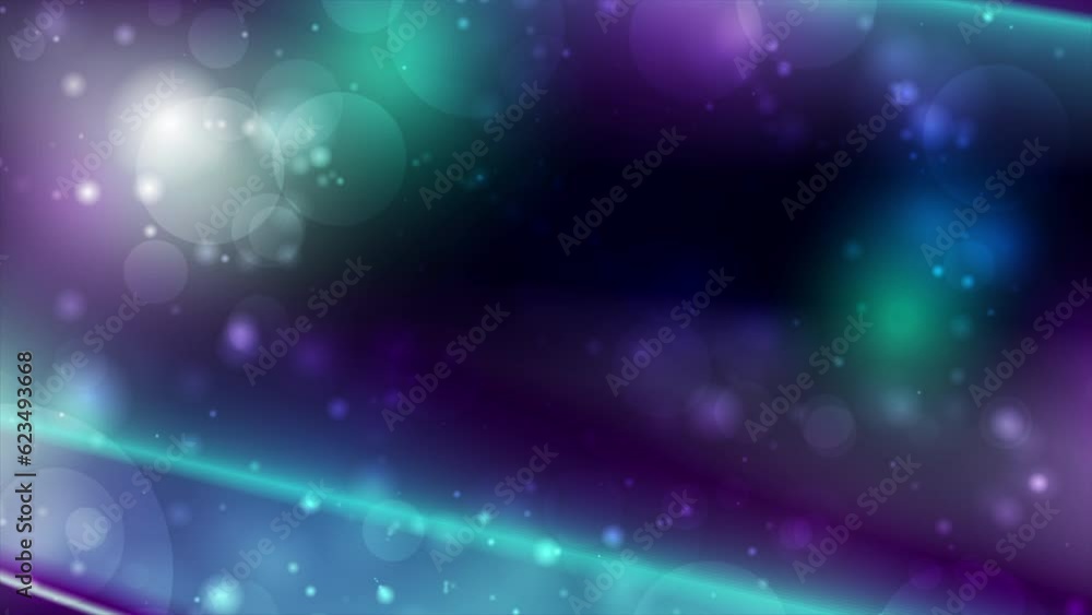Blue purple neon lines and shiny bokeh abstract background. Seamless looping motion design ...