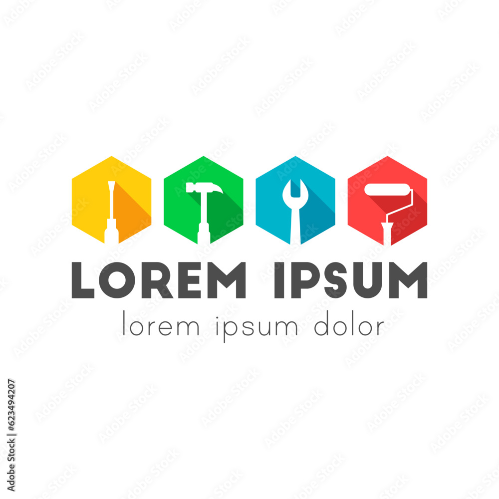 Work tools as icons and logo concept. Colorful work tool icon set with ...