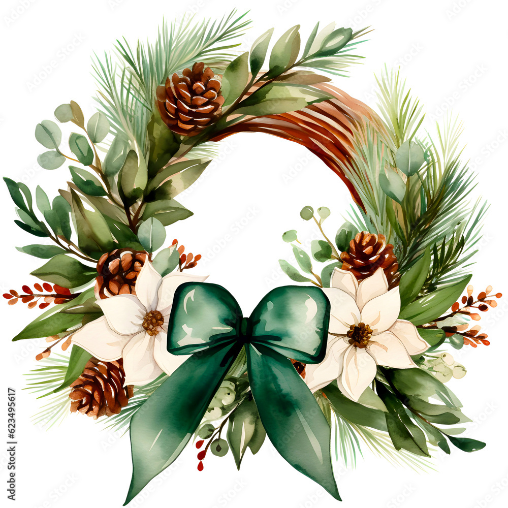 Floral watercolor christmas wreath clipart with transparent background ...