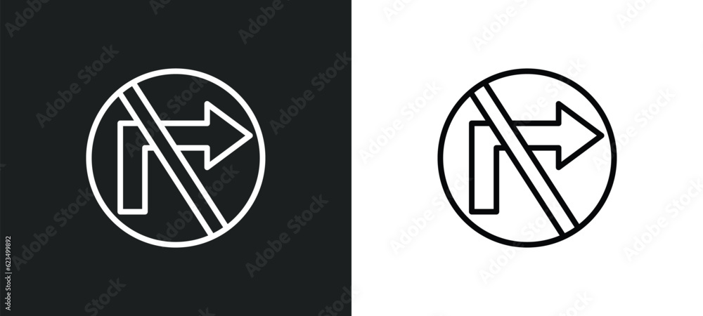 no turn right icon isolated in white and black colors. no turn right ...