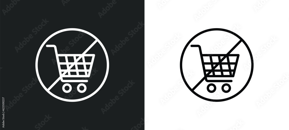 no shopping cart icon isolated in white and black colors. no shopping ...
