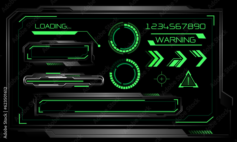 Vector of futuristic technology cyber HUD dashboard monitor green neon ...