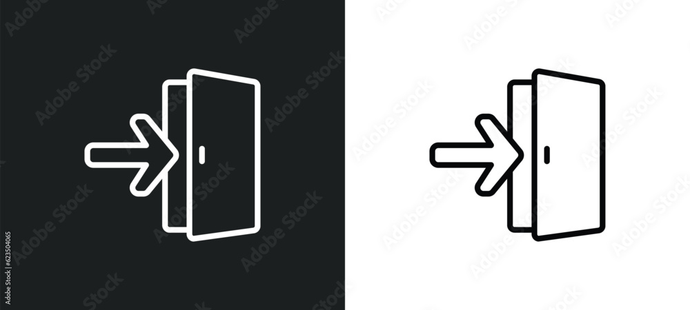 exit right arrow icon isolated in white and black colors. exit right ...