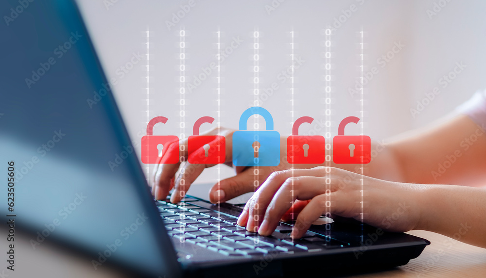 Security Hack Threats Of Data Leaks And System Security Red Open Key Surrounded By Blue Closed