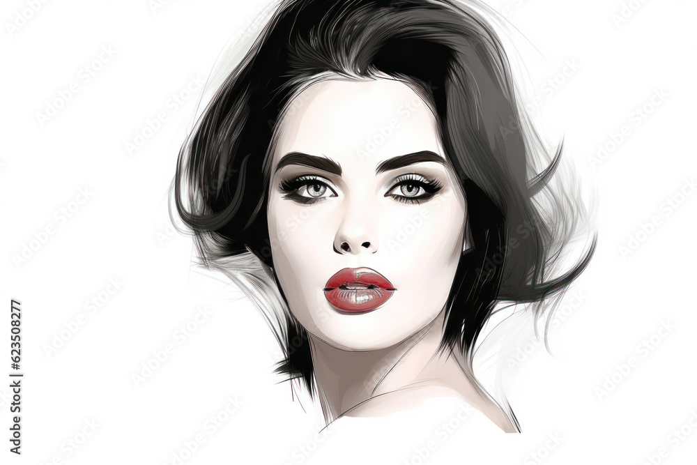 Beautiful young woman model face portrait. Glamour girl makeup fashion ...