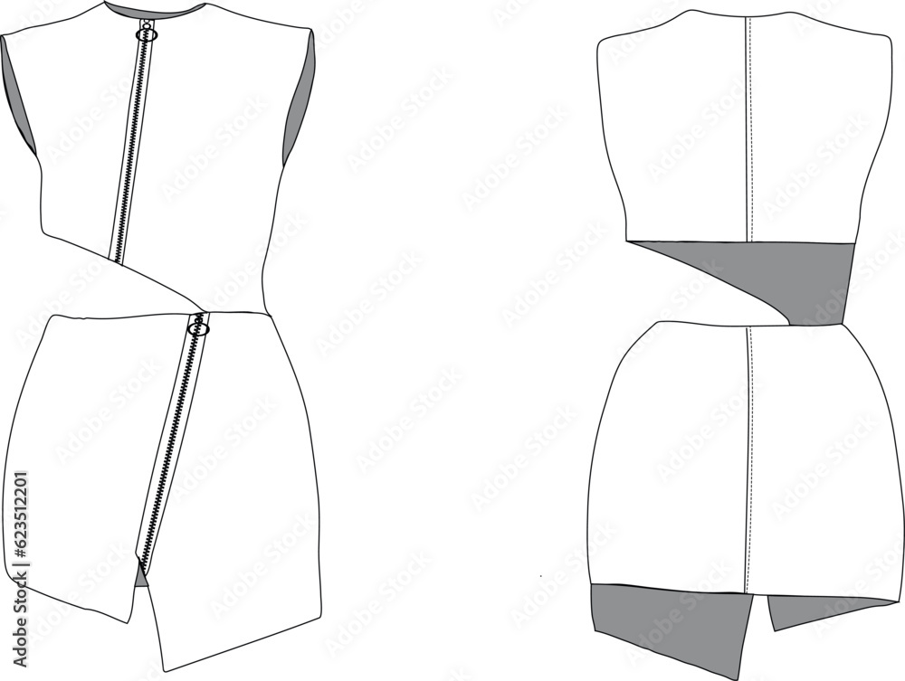 asymmetric overalls shorts Jumpsuit Template Flat Sketches, Fashion ...