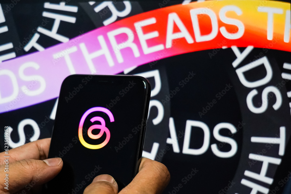 Jakarta, Indonesia, July 12, 2023: threads app logo is visible on the ...