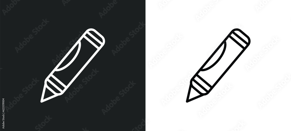 crayon icon isolated in white and black colors. crayon outline vector ...