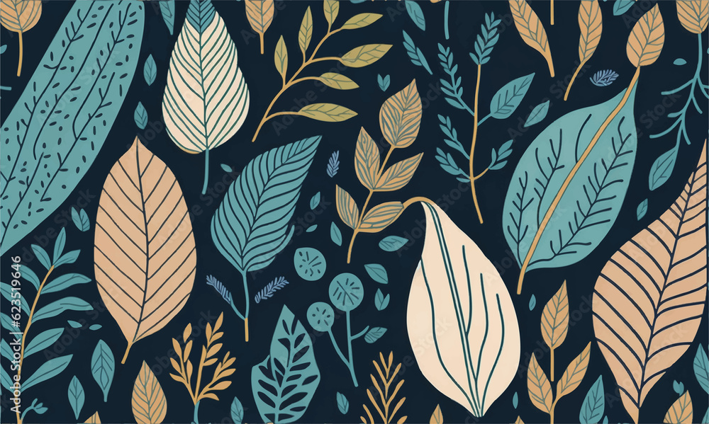 Abstract plant leaf art, textile Design, indigo background 4 ...