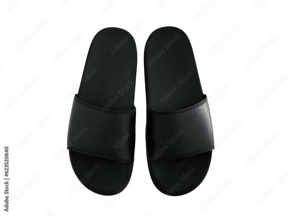 Black slip on slippers sandals isolated on white background. Blank, no ...