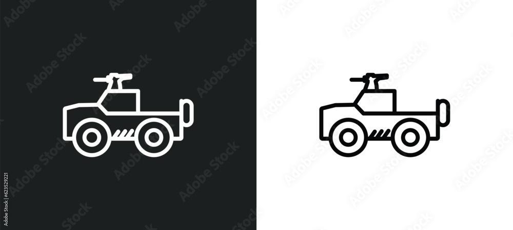 army car icon isolated in white and black colors. army car outline ...