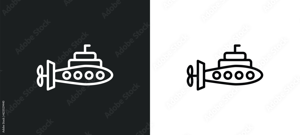 Submarine Front View Icon Isolated In White And Black Colors Submarine Front View Outline