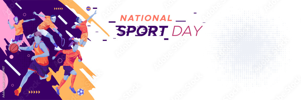 Banner template for national sports day football, basketball, tennis ...