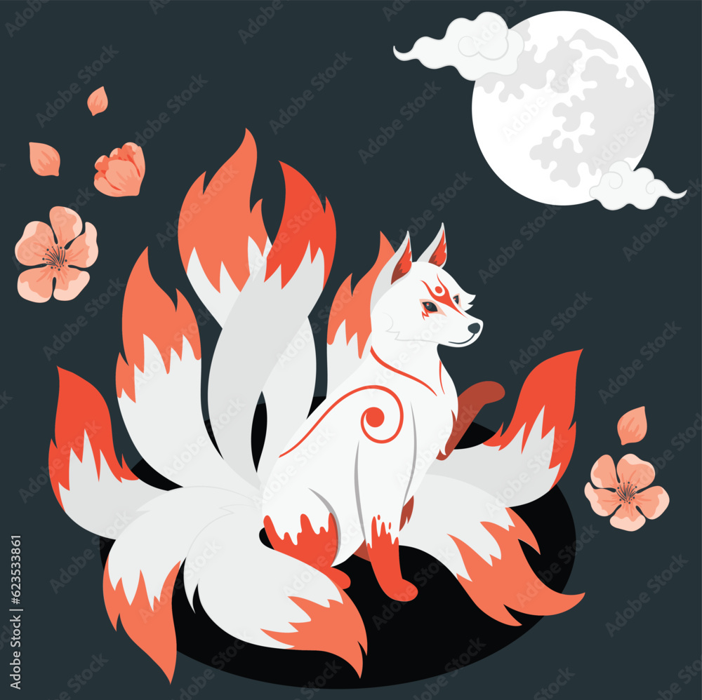Vetor de vector abstract illustration of Japanese fantasy creature nine ...