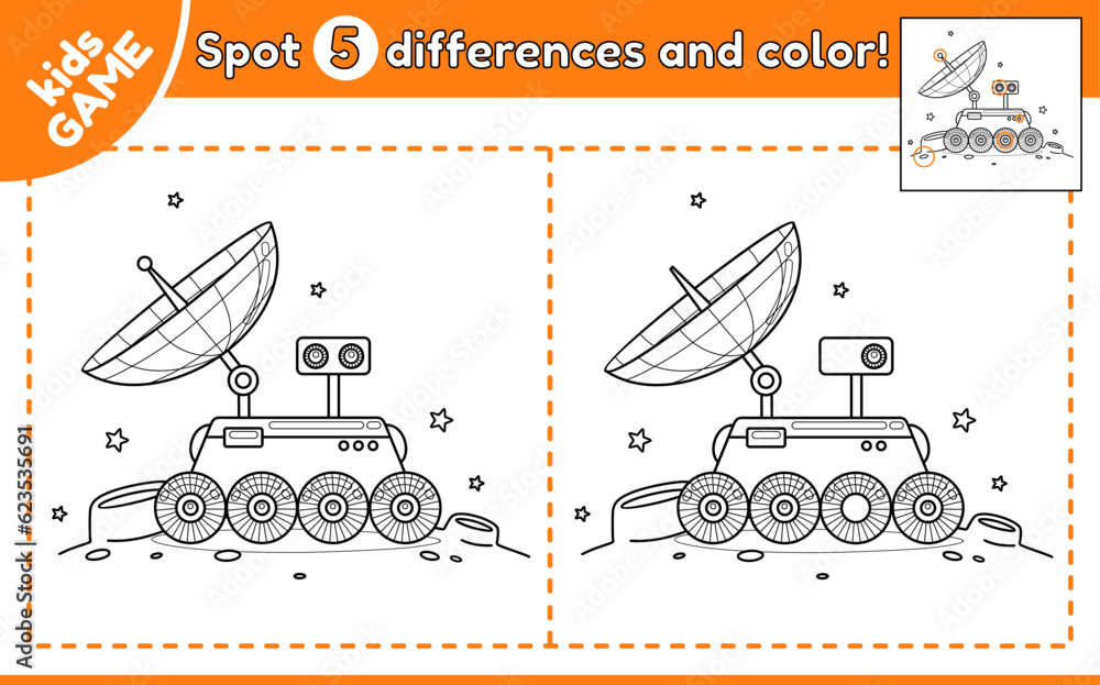 Kids educational game Spot 5 differences. Find differences and color ...