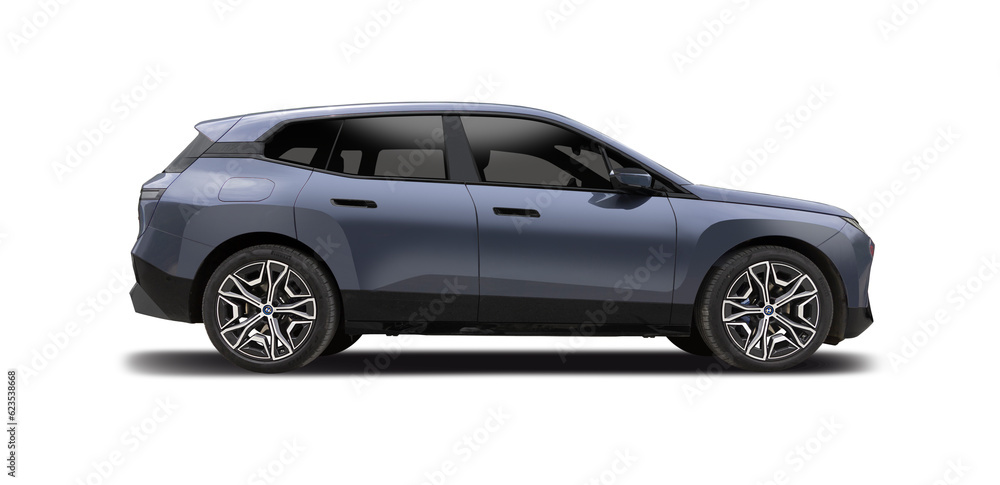 BMW iX xDrive50 electric car side view isolated on white background ...