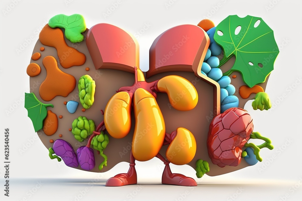 Liver. Cute cartoon healthy human anatomy internal organ character set ...