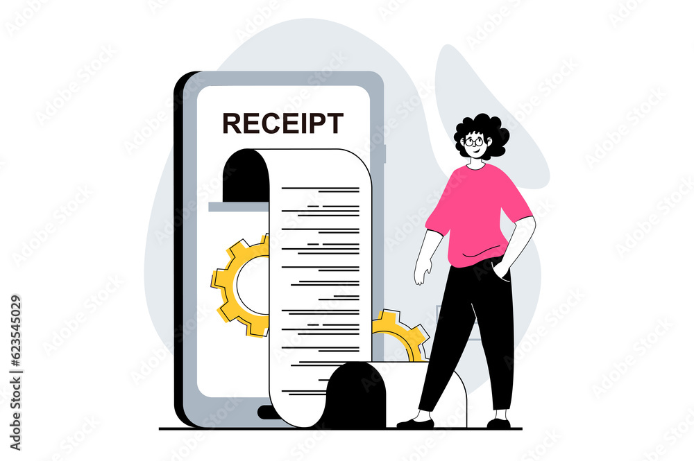 Electronic receipt concept with people scene in flat design for web ...