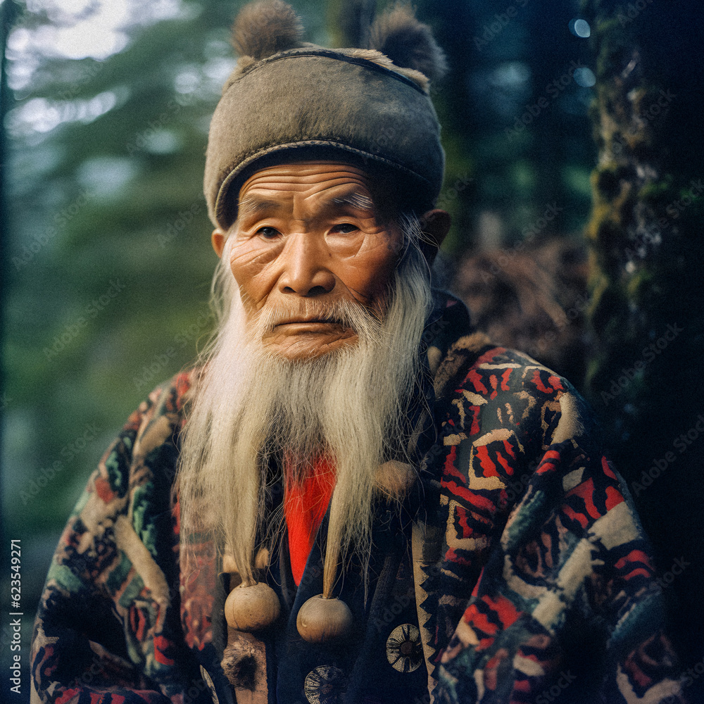 Resilience in Tradition: Portrait of an Old Ainu Man in Traditional ...