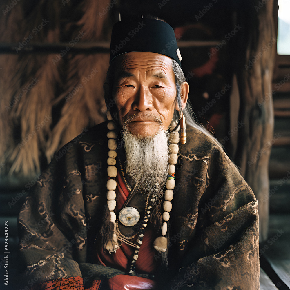 Resilience in Tradition: Portrait of an Old Ainu Man in Traditional ...