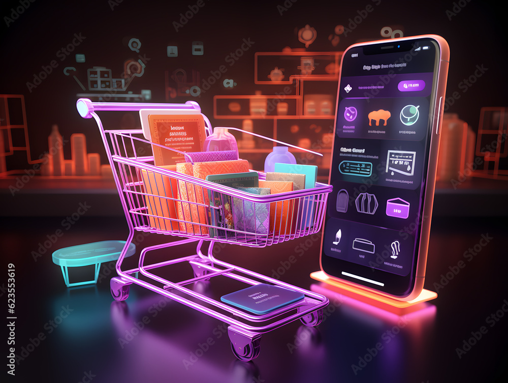 E-Commerce Concept With a Virtual Shopping Cart and Product ...