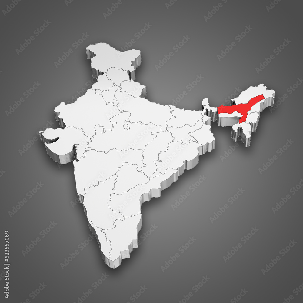 Assam state location within India map. 3D Illustration Stock ...