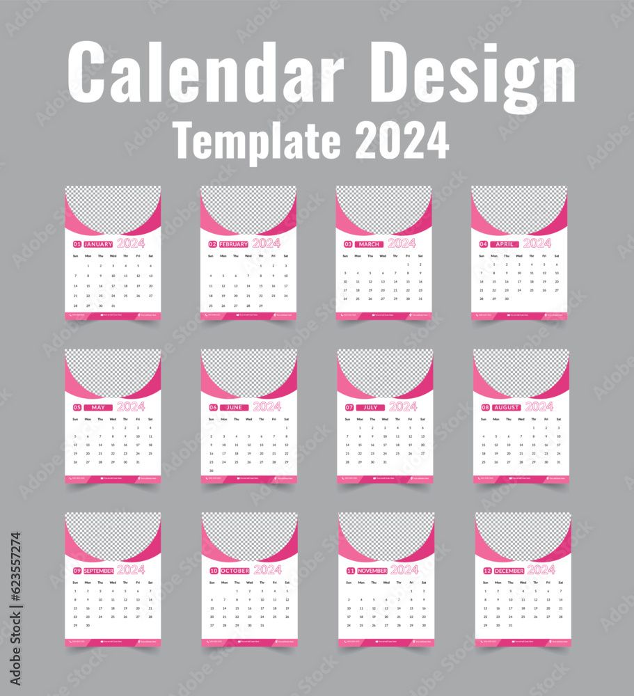 Free vector hand drawn annual calendar template, Free vector 2024 ...