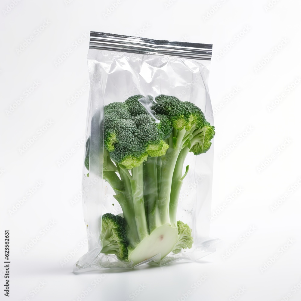 A clear zip-lock plastic bag with lots of broccoli inside. Broccoli in ...