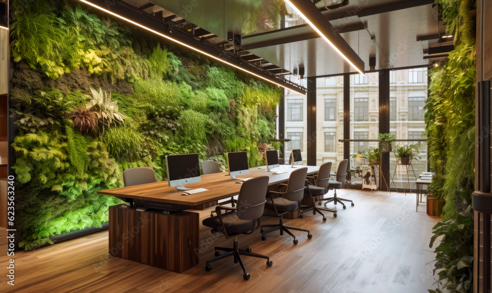Modern office with green environment. Business building with ecology ...
