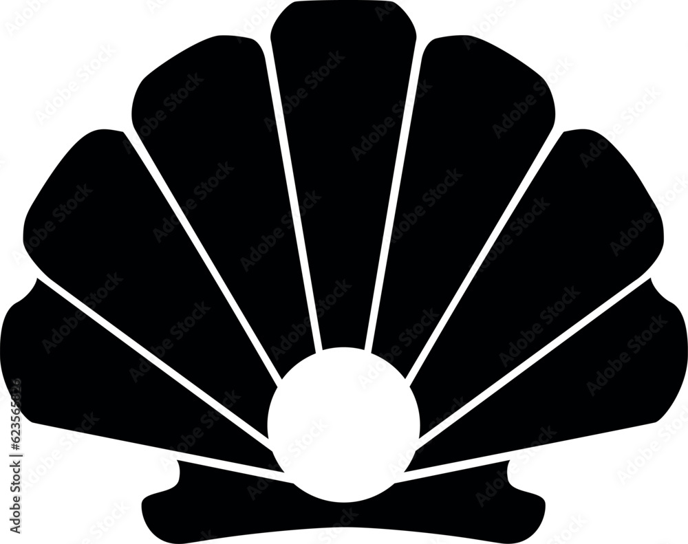 Shell scallop with pearl sea animal silhouette - vector template for ...