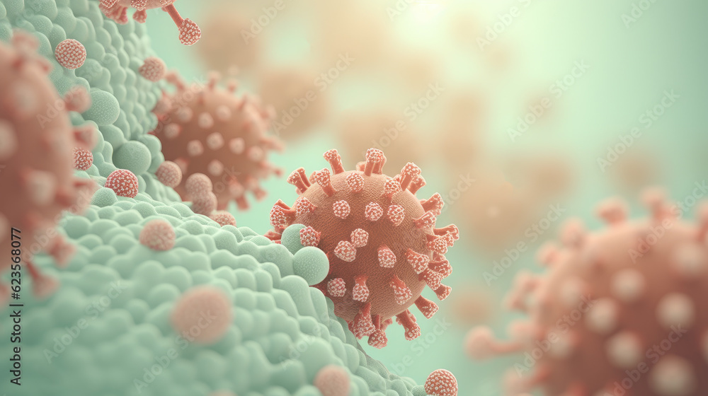 Magnified image of viruses attacking healthy cells. Microscopic View Of ...