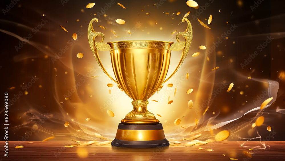 Gold trophy template in the style of graphic design poster, winner cup ...