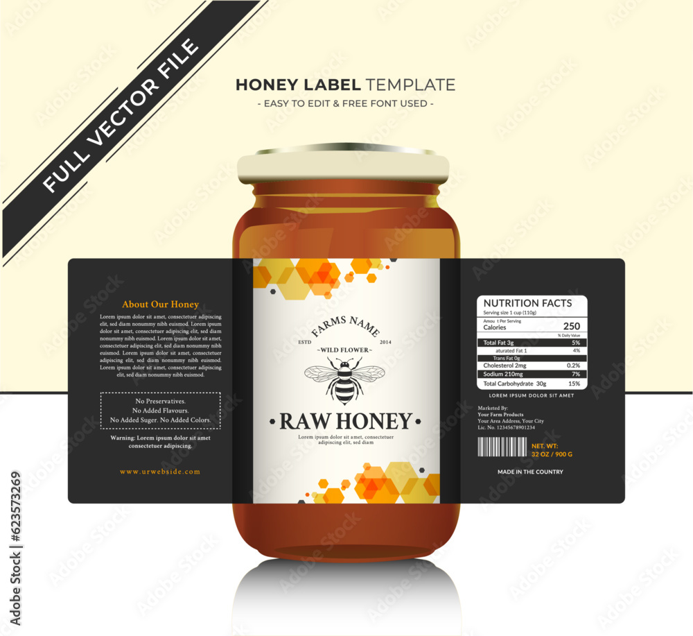 Honey label honey sticker polygon banner with honey design natural bee ...