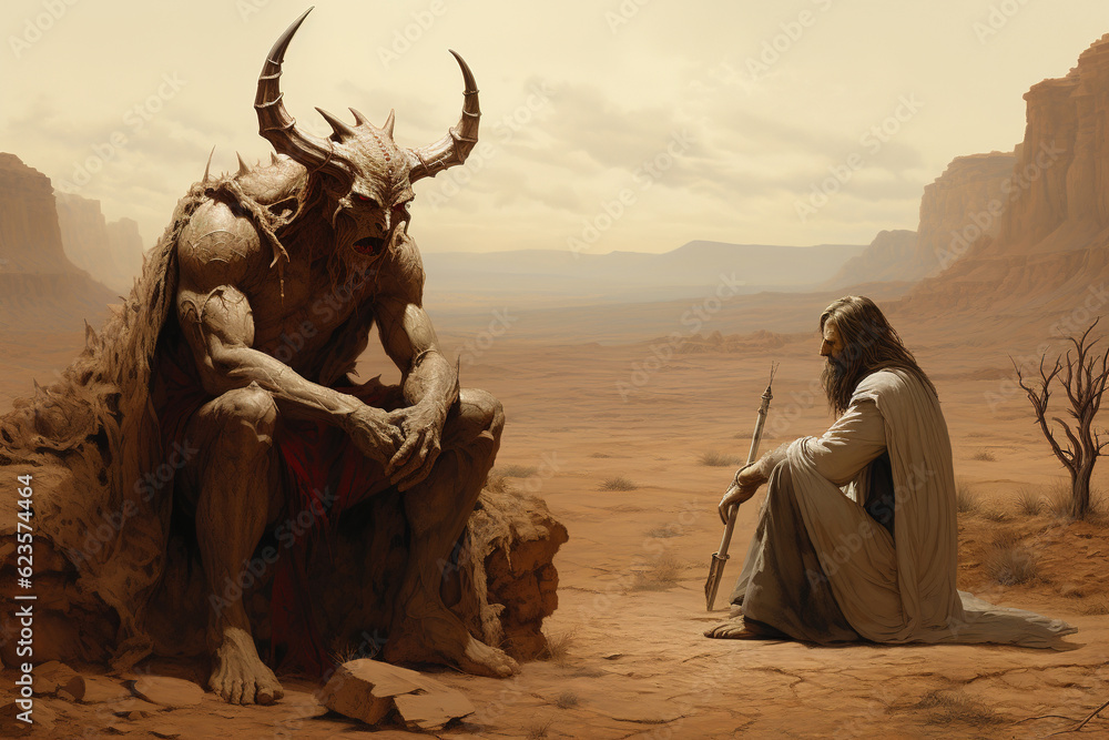 Jesus Christ in the desert, Jesus is tempted by the devil, AI ...