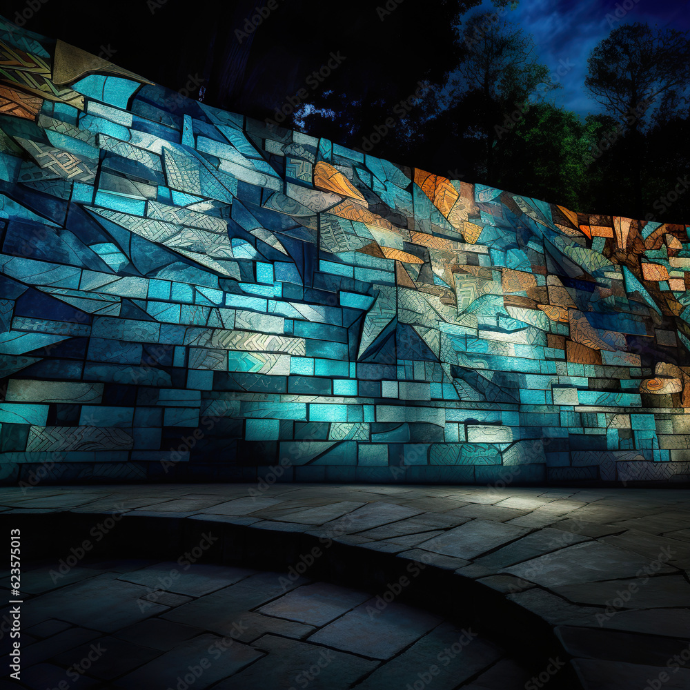 Abstract design illustration on retaining walls of an oceanic caustic ...